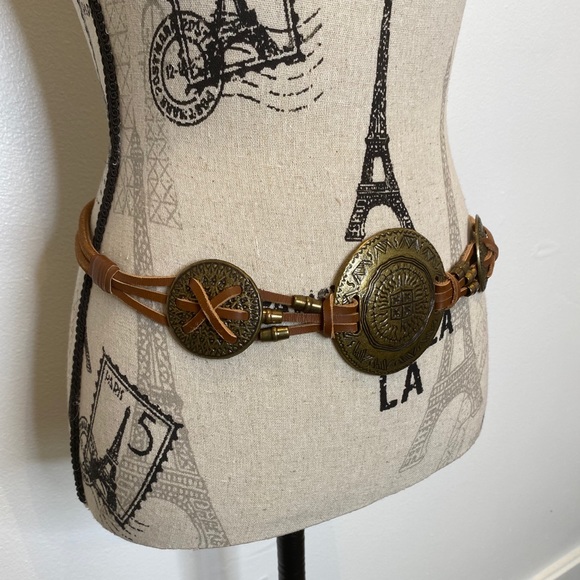 Vintage | Accessories | Vintage 9s Rope Belt Aztec Emblems Real Leather ...